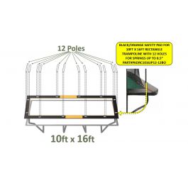 Black/Orange Safety PE PAD for 10ft x 16ft RECTANGLE trampoline WITH 12 ...